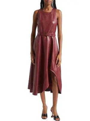 Cinq À Sept Zelda Faux Leather High-low Dress - Wineberry
