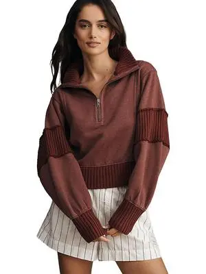 DAILY PRACTICE BY ANTHROPOLOGIE Zip Pullover Sweatshirt - Rose Taupe