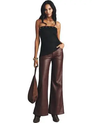 PILCRO Rylan Faux Leather Flare Pants - Cocoa Plum