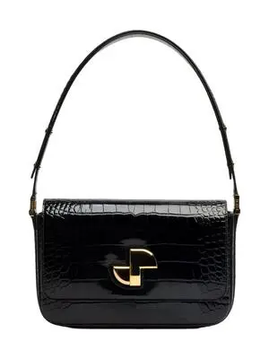 PATOU Le Lock Crocodile-pattern Shoulder Bag - Black