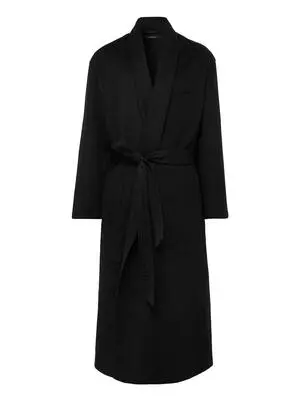 TOM FORD Oversized Shawl-collar Belted Wool And Silk-blend Felt Coat - Black
