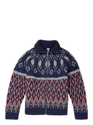 Loewe Fair Isle Wool-blend Jacquard Zip-up Cardigan - Blue