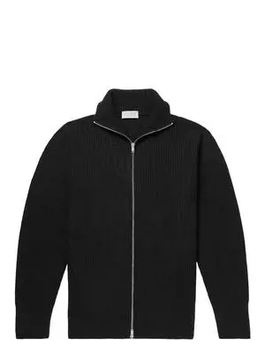 John Smedley Mallam Ribbed Cashmere And Merino Wool-blend Cardigan - Black