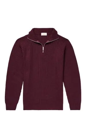 John Smedley Ryker Ribbed Recycled-Cashmere And Wool-Blend Half-Zip Sweater Red