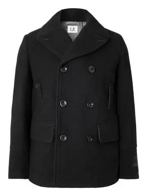 C.P. COMPANY Double-breasted Brushed Virgin Wool Coat - Black
