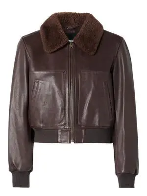 NILI LOTAN Tom Shearling-trimmed Leather Jacket - Brown