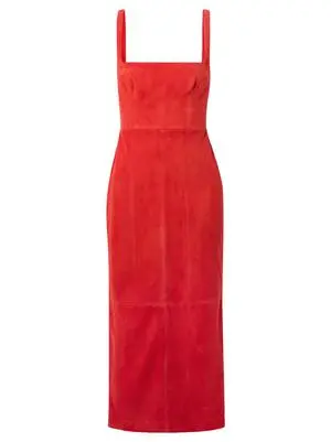 Alex Perry Singlet Suede Midi Dress - Red