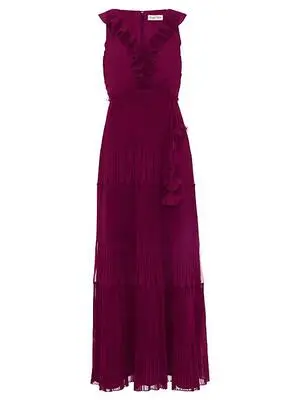 PHASE EIGHT Klana Ruffle-trim Sleeveless Woven Maxi Dress - Burgundy