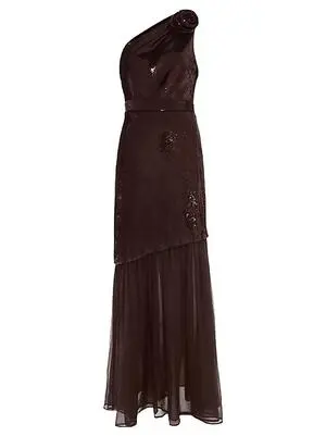 PHASE EIGHT Sequin Asymmetric Woven Midi Dress - Brown