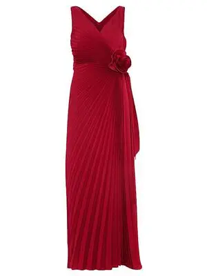 PHASE EIGHT Rose-embroidered Pleated Maxi Dress - Red