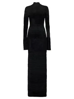 MUGLER Ribbed Sheer Velvet-texture Gown - Black