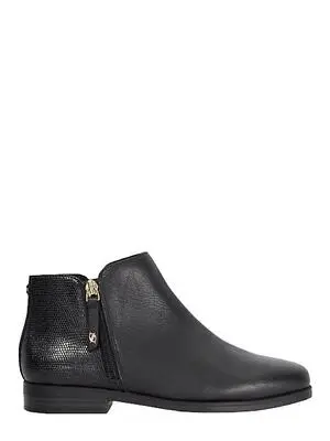DUNE Poleyn Flat Leather Ankle Boots - Black Leather
