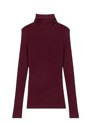 Maje Roll-neck Wool And Silk-blend Jumper - Burgundy