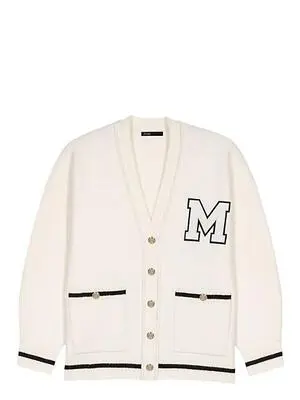 Maje Logo-embossed Long-sleeve Stretch-knit Cardigan - Ecru