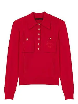 Maje Long-sleeve Wool-blend Polo - Red