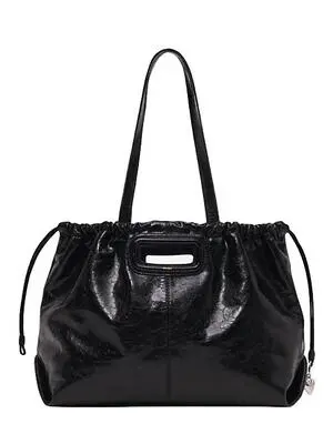 Maje Crackled-Leather Tote Black