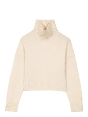Maje High-neck Relaxed-fit Stretch-cashmere Jumper - Ecru