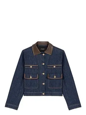 Maje Contrast-collar Denim Jacket - Navy