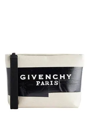 Givenchy Logo Tape Canvas Pouch Beige Black