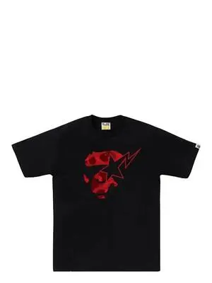 A BATHING APE Camo Ape Face Sta Tee Shirt - Black Red