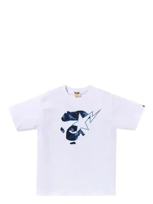 A BATHING APE Camo Ape Face Sta Tee Shirt - White Blue