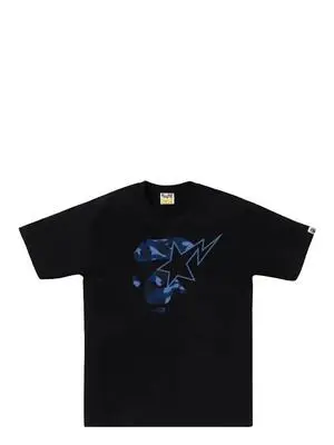 A BATHING APE Camo Ape Face Sta Tee Shirt - Black Blue