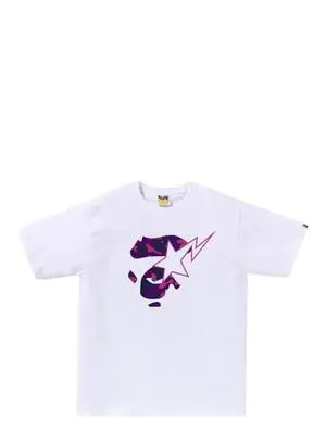 A BATHING APE Camo Ape Face Sta Tee Shirtin White/purple