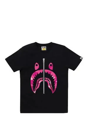 A BATHING APE Camo Shark Tee Shirt Black Pink