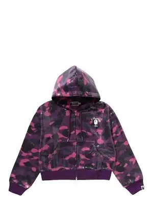 A BATHING APE Camo Ape Head Sequin Cropped Hoodie - Purple