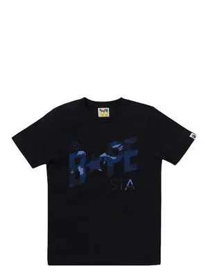 A BATHING APE Camo Sta Logo Tee Shirt - Black Blue