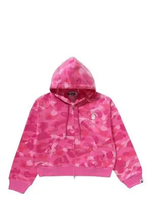A BATHING APE Camo Ape Head Sequin Cropped Zip Hoodie - Pink