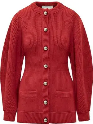 LANVIN Ribbed Knit Cardigan - Red