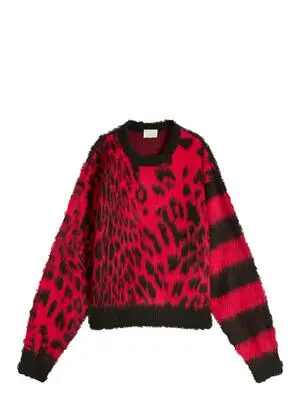 Aries Brushed Leopard Jumper - Red/brown