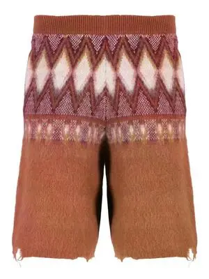 LANEUS Knitted Diamond-pattern Shorts - Brown