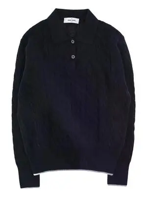 GRAN SASSO Cable-knit Buttoned Polo Shirt - Blue