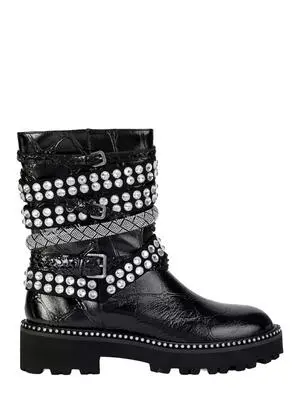 Kurt Geiger Crystal-embellished Biker Boots - Black
