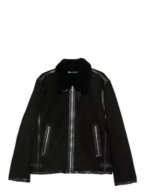 Paul Smith Shearling-trim Leather Coat - Black