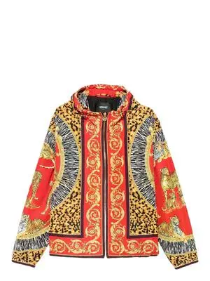 Versace Animalier Zip-up Hooded Jacket - Red