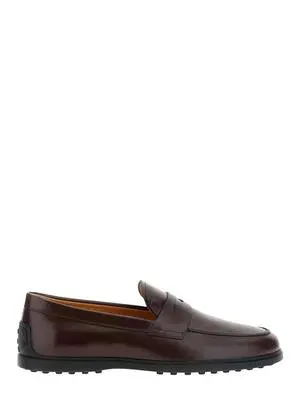 TOD'S Monogram Embossed Loafers - Brown