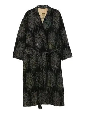 UMA WANG Floral-pattern Belted Coat - Black