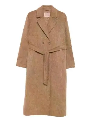 TWINSET Double-breasted Belted Coat - Brown