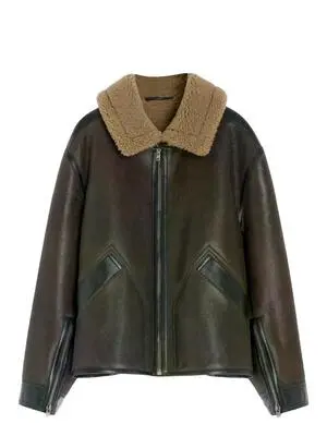 LEMAIRE Shearling-trim Jacket - Brown