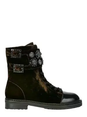 Kurt Geiger 30mm Stoop Crystal-floral Buckled Combat Boots - Brown