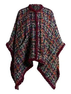 ETRO Tweed Cape With Pom-Pom Trim