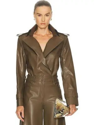 Norma Kamali Double Breasted Trench Bodysuit - Bark