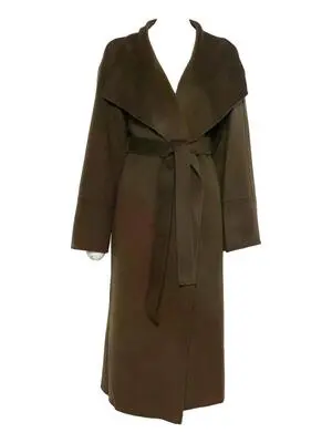 Soft Goat Long Belted Coat With Wide Lapels - Brown