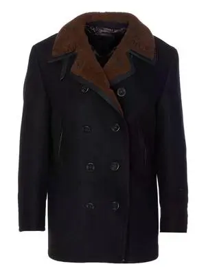 TOM FORD Double-breasted Shearling Pea Coat - Black