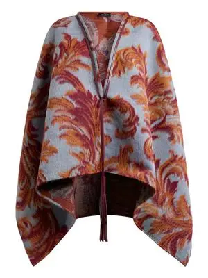 Etro Leaf-jacquard Tassel Cape - Blue