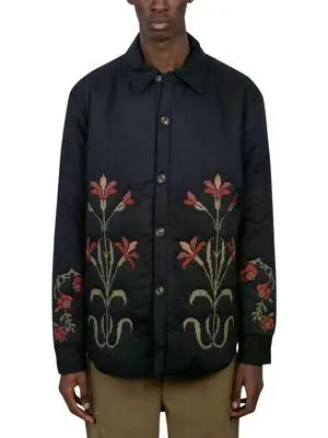 BAZISZT Floral-embroidered Padded Jacket - Black