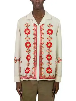 BAZISZT Floral-embroidered Revere Shirt - White